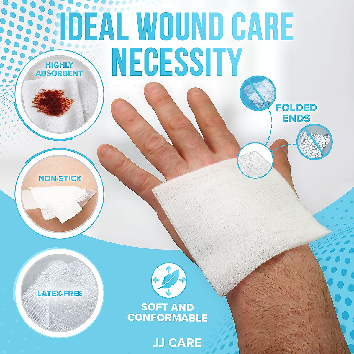 JJ CARE Sterile Gauze Pads 4" x 4" (Pack of 100), 12-Ply Cotton Gauze Pads, Individually-Wrapped Sterile Gauze Sponges, 100% Woven, Non-Stick Medical Gauze Pads for First Aid Kit & Wound Care