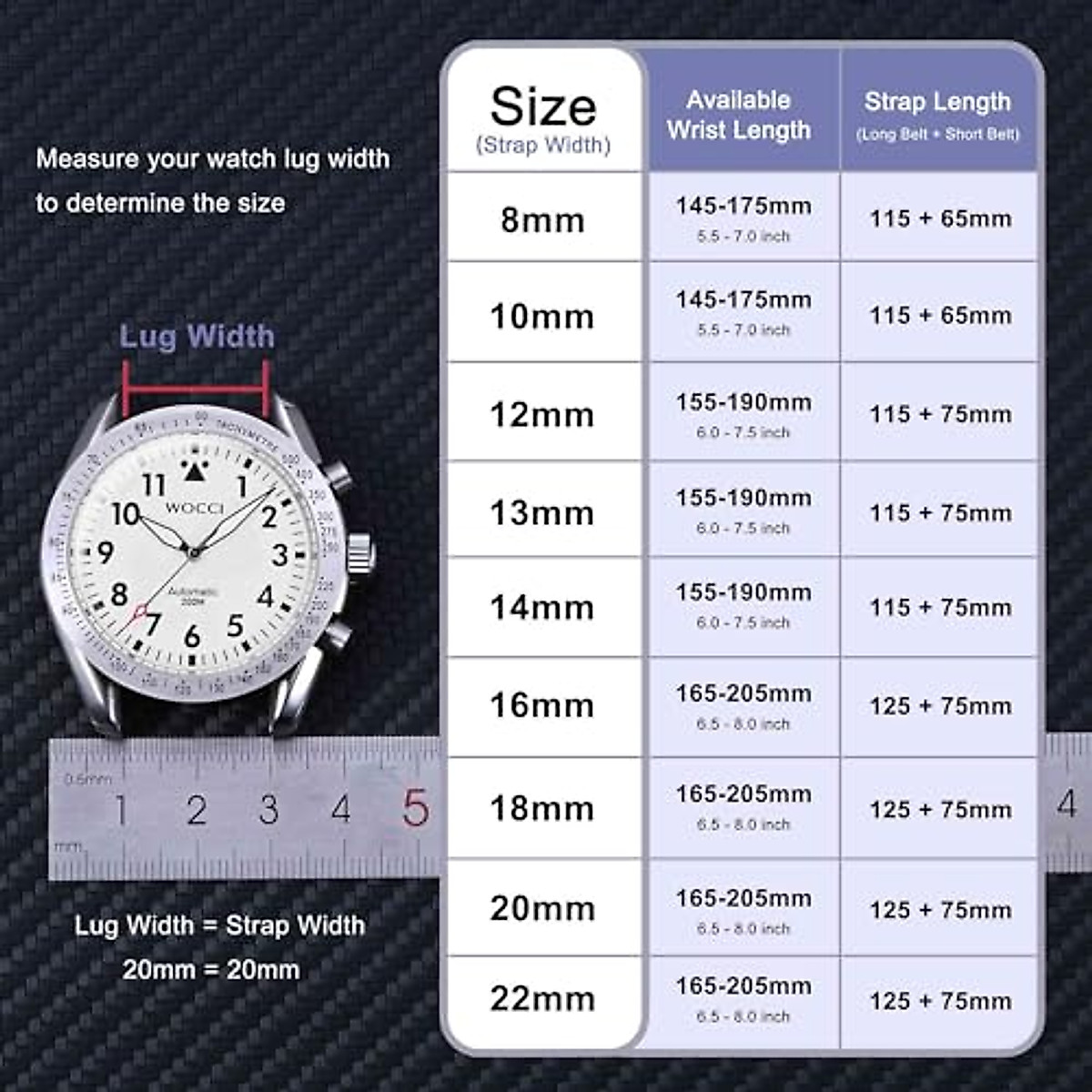 WOCCI 14mm Lug Width, Elegant Watch Band, Genuine Leather Replacement Strap with Silver Buckle (Black)