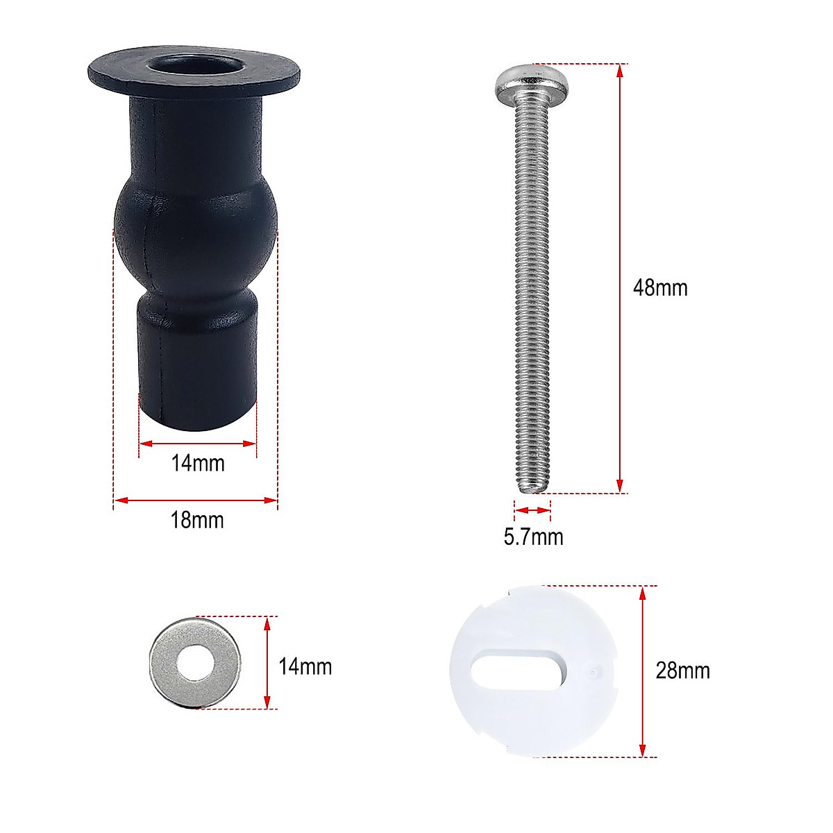 4 Pack M6 Toilet Seat Hinges Screws Universal Toilet Seat Fixings Repair Kits Expanding Rubber Top Nuts Bolts