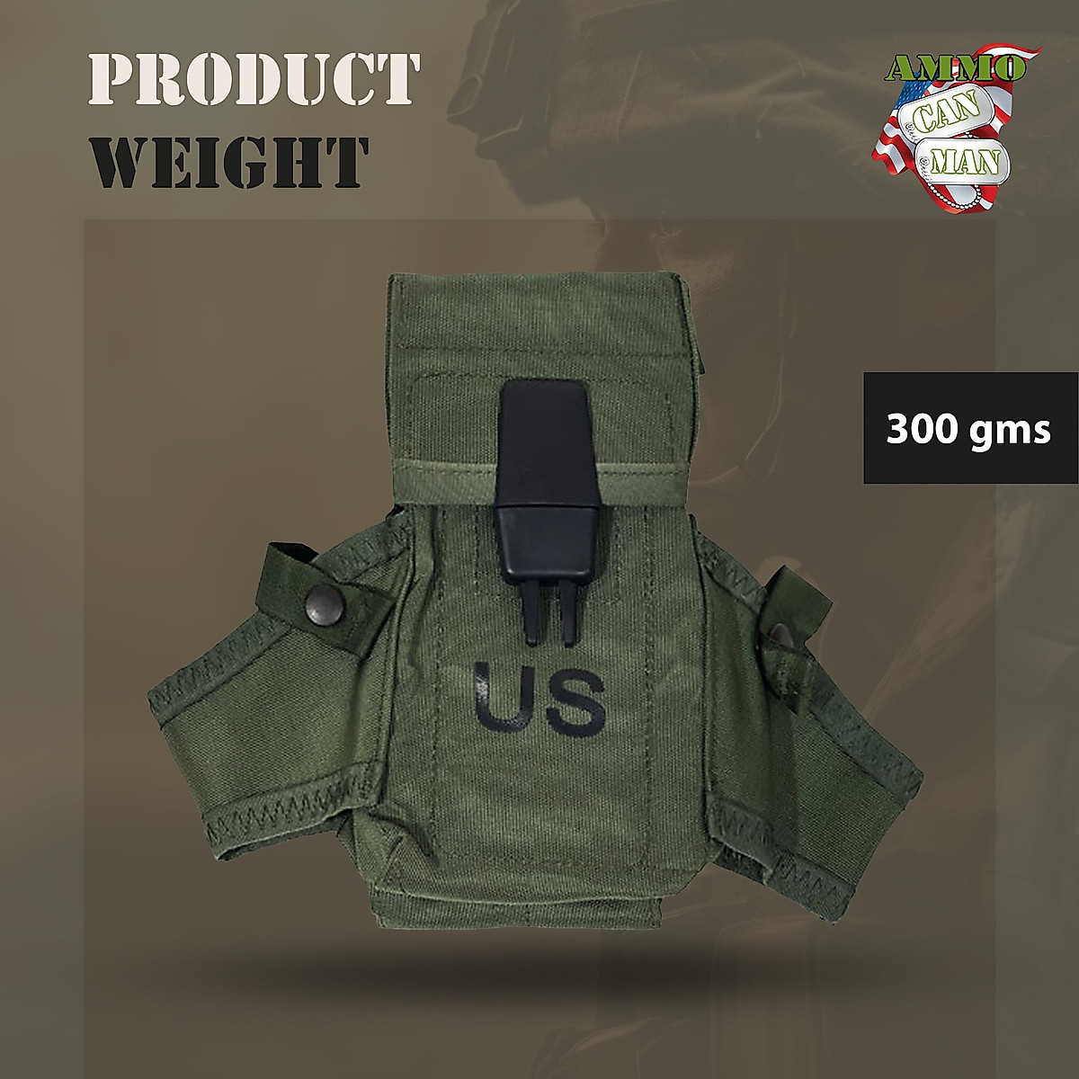 Ammo Can Man US Military Issue OD Olive Drab Green Rifle Magazine Mag Ammo Small Arms Pouch Case with Dual Grenade Carrier and Alice Attachment Clips