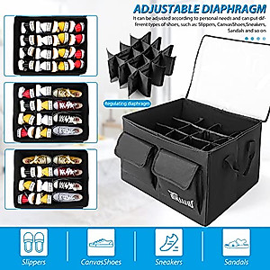 ITHWIU Shoe Storage Organizer for 16 Pairs of Shoes with Transparent Cover & Adjustable Dividers for Shoes, Blankets, Handbags, Linen, Clothing, Black