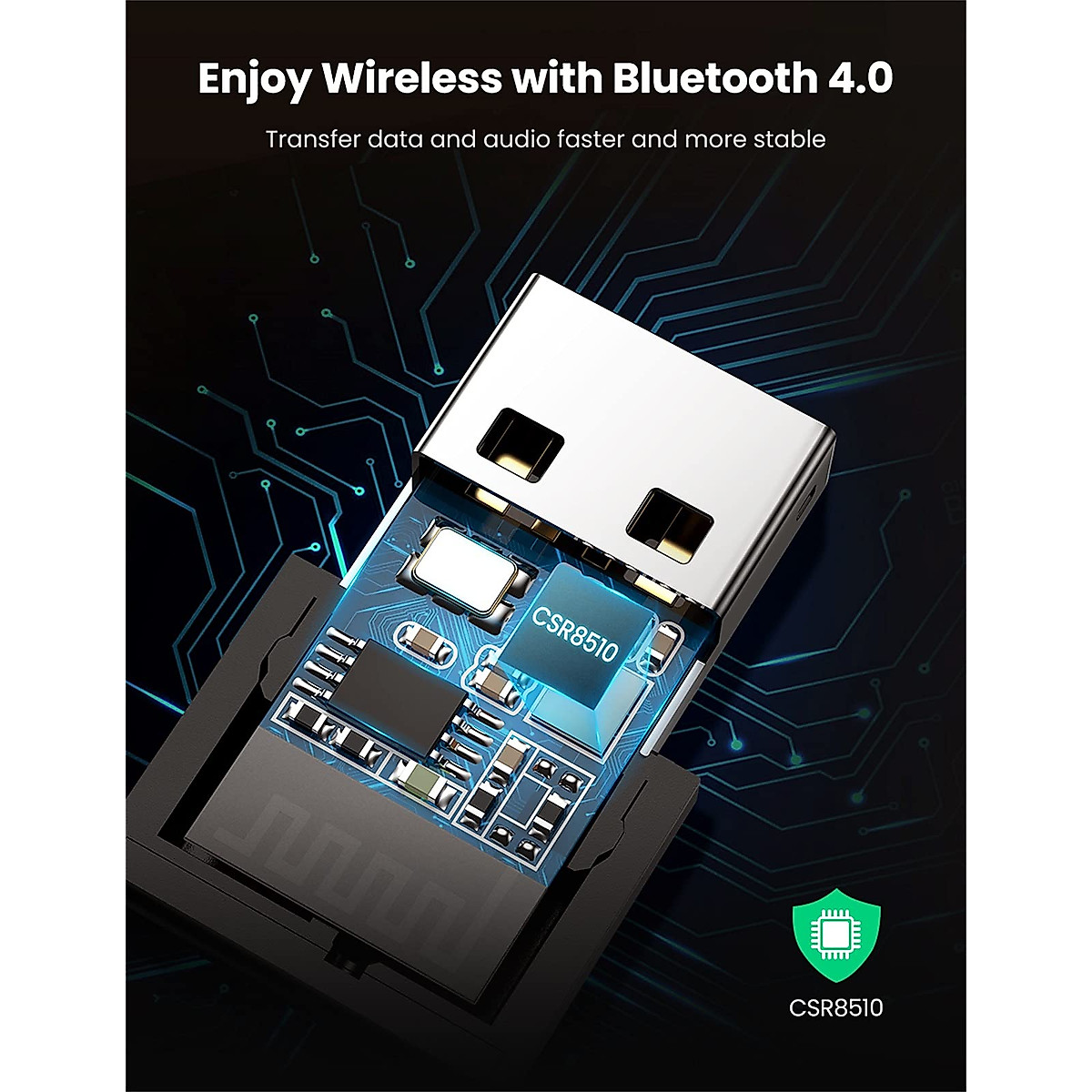 UGREEN USB Bluetooth 4.0 Adapter Nano USB Wireless Dongle Plug and Play for Win 10 8 Support Win 7 Vista Laptop Desktop to Bluetooth Headphone Speaker Keyboard Mouse Game Controller