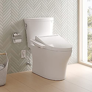 Aquia IV Arc 2-piece 0.9/1.28 GPF Dual Flush Elongated Comfort Height Toilet in. Cotton White C2 Washlet Seat Included