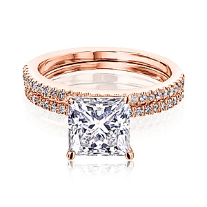 2ct Moissanite Princess Petite Shank Bridal Set 14K Gold - white-gold / 5.5 / Forever One D-E-F