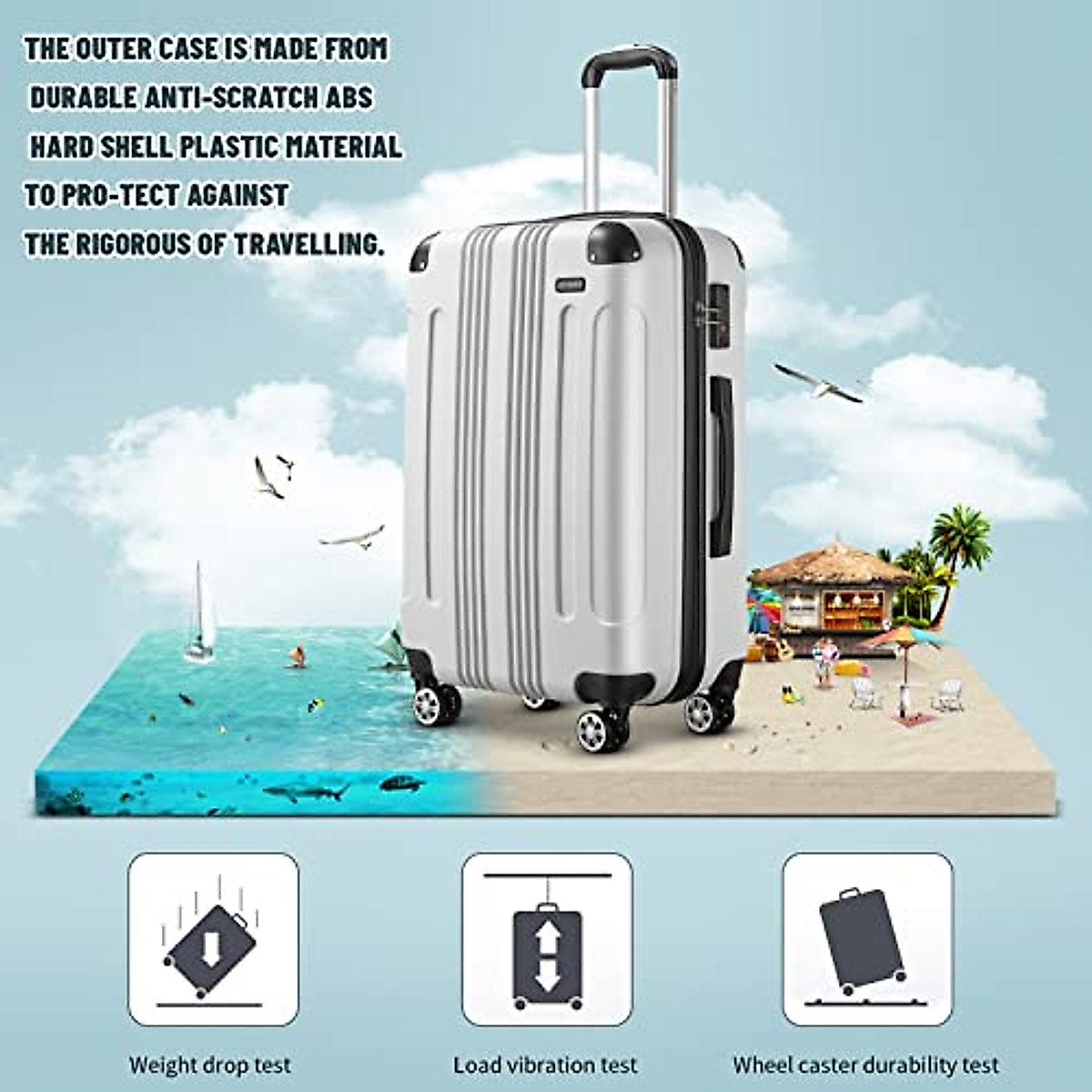 Joyway Luggag 7-Piece Travel Sets,28 inch Suitcase with Spinner Wheels,Hard Case Large Luggage with TSA Locks(28Inch No Bag White)