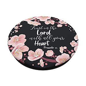 Christian Bible Verse Proverbs 3:5 Pink Black Floral PopSockets Swappable PopGrip