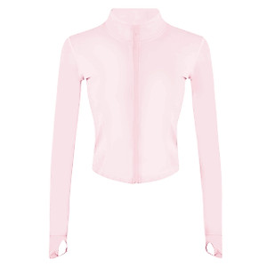 Tanming Women's Full Zip Seamless Workout Jacket Running Yoga Slim Fit Track Jacket (Pink-XS)