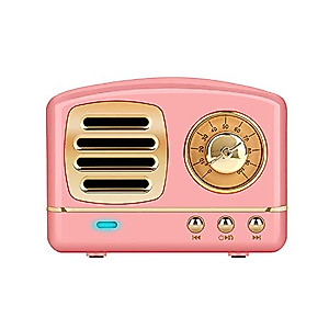 Dosmix Portable Bluetooth Stereo Speaker, Enhanced Bass Retro Wireless Vintage Speaker with TF Card Slot, Built-in Mic for Travel, Home, Beach, Kitchen for Android/iOS Devices (Pink)