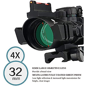 Beileshi Optics Rifle Scope, 4x32 Tactical Rifle scopes with Red Illuminated Reticle, and Glass Etched Reticle 4X Magnification with 20mm Mounts Rail, Suitable for Short Distance Combat