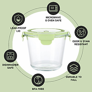 3-Cup/24 Ounce Glass Food Storage Containers, Round Glass Soup Container with Airtight Lids, Leak-proof Soup Stew Food Storage and Meal Prep Container, Microwave Freezer Safe, 2pcs(Pink&Green)