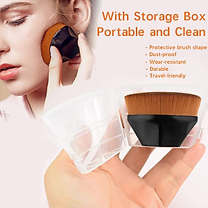 4 Pack Foundation Makeup Brush for Blending Liquid Cream Flawless Powder Face Blush with Protective Case(Black and Pink, Hexagon Kabuki Brush)