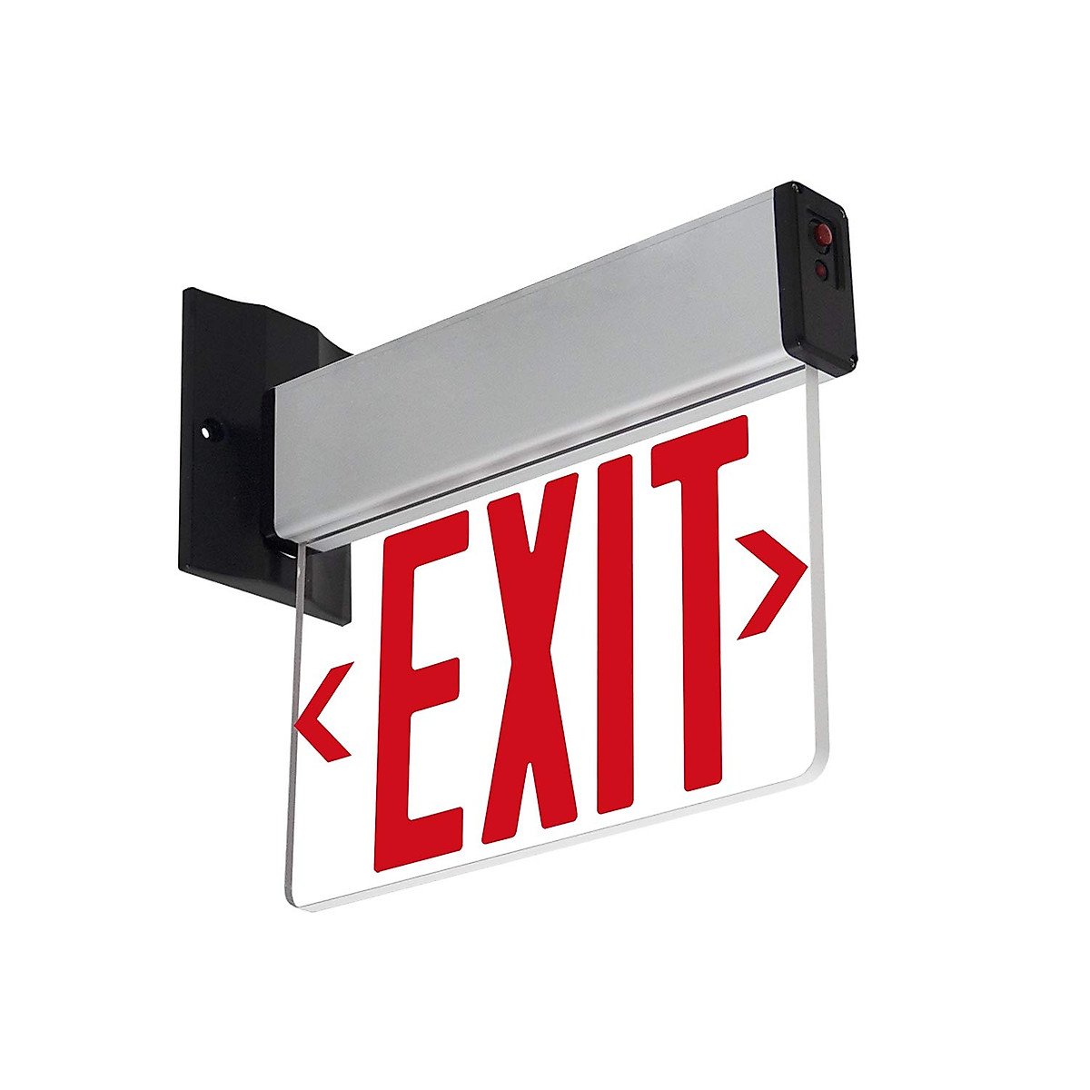 LFI Lights | Edge-Lit Red Exit Sign | Modern Design Brushed Aluminum Housing | All LED | Single-Sided Clear Acrylic Panel | Hardwired with Battery Backup | UL Listed | ELSM-R