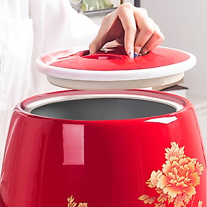 Classic Home Food Storage Porcelain Bottle Kitchen Sealed Jar With Lid Ceramic Rice Containe Ceramic Rice Cylinder With Lid Rice Storage Bins Ceramic Rice Bucket Rice Storage Box For Rice, Flour,Food(