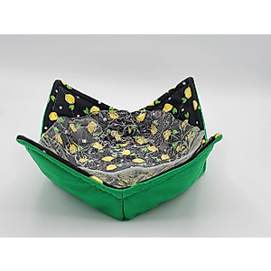 Lemon Polka Dot Microwave Bowl Cozy Vintage Inspired Reversible Microwaveable Potholder Retro Soup Buddy Kitchen Linens 50s Diner Handmade Housewarming Hostess Teacher Gifts Under 10