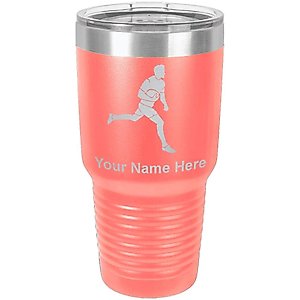 LaserGram 30oz Vacuum Insulated Tumbler Mug, Rugby Player, Personalized Engraving Included (Coral)