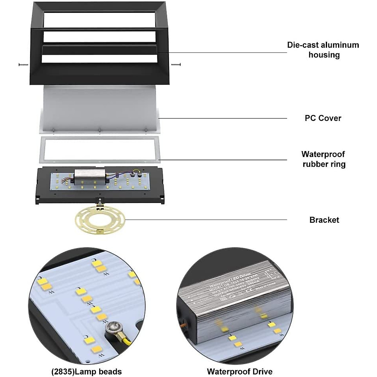 Sytmhoe Porch Lights Outdoor Wall Sconce, 24W 2400LM 5000K Modern LED Porch & Patio Lights, Aluminum Exterior Light Fixture Matt Black IP65 Waterproof for Hallway House Backyard Garage Lighting.