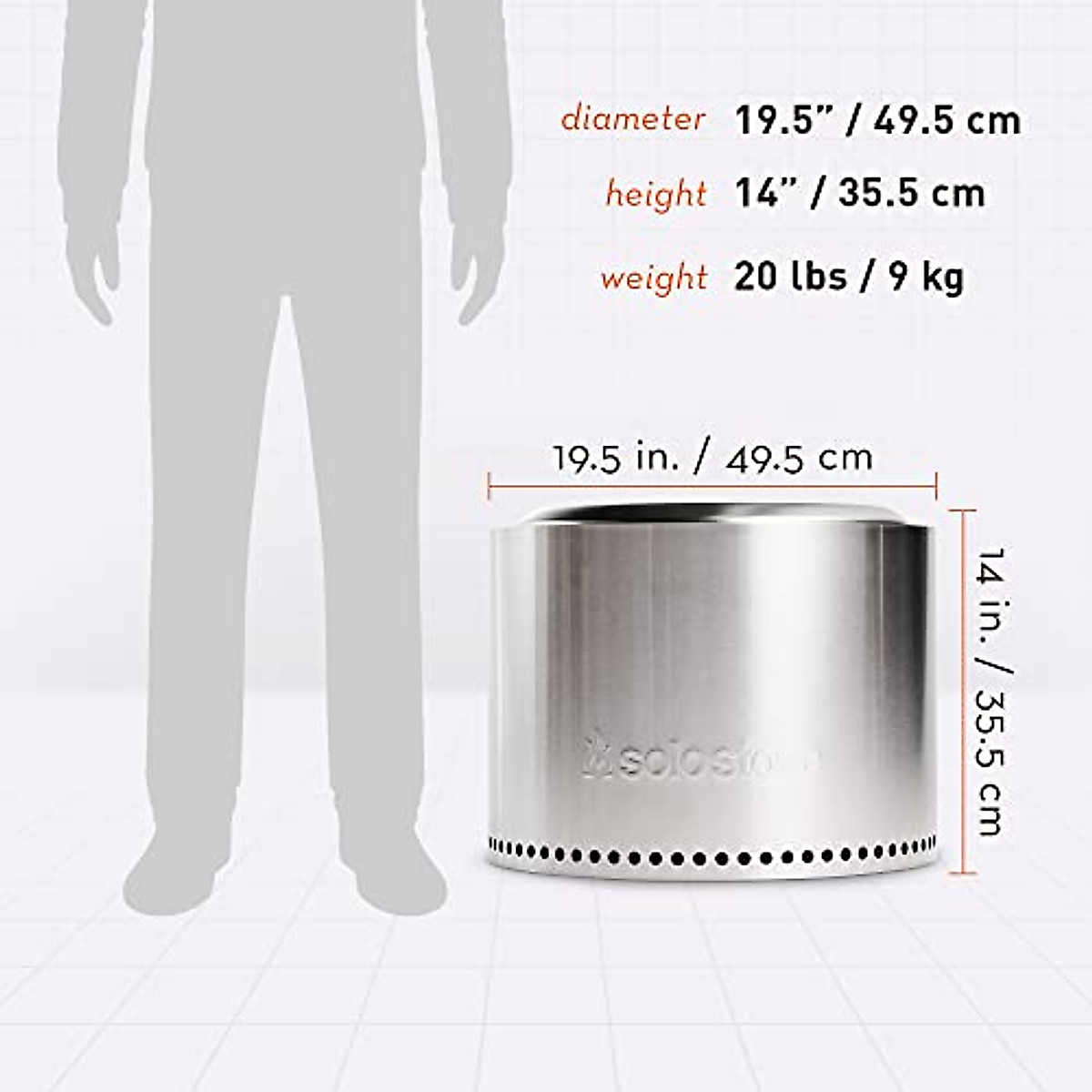 Solo Stove Bonfire 2.0, Smokeless Fire Pit | Wood Burning Fireplaces with Removable Ash Pan, Portable Outdoor Firepit - Ideal for Camping, Stainless Steel, H: 14 in x Dia: 19.5 in, 20 lbs