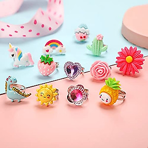 PinkSheep Little Girl Jewel Rings in Box, Adjustable, No Duplication, Girl Pretend Play and Dress Up Rings (24 Lovely Ring)