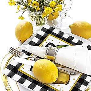 AnyDesign 100 Pack Lemon Napkins Disposable Paper Decorative Napkins Buffalo Plaids Lemon Dessert Dinner Hand Napkin for Spring Summer Luncheon Buffet Birthday Wedding Party Supplies, 6.5 x 6.5 In