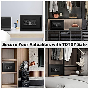 TOTOY 1.0 Cu Ft Personal Safe Box with Sensor Light -Electronic Keypad Security Safe Steel Construction Hidden Key Lock, Removable Shelf, Digital Safe for Jewelry Documents Pistol Money