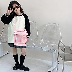 CAMTOP Crossbody Purse Small Messenger Bag with Clear Pocket for Teen Girls Kids(Daisy Pink)