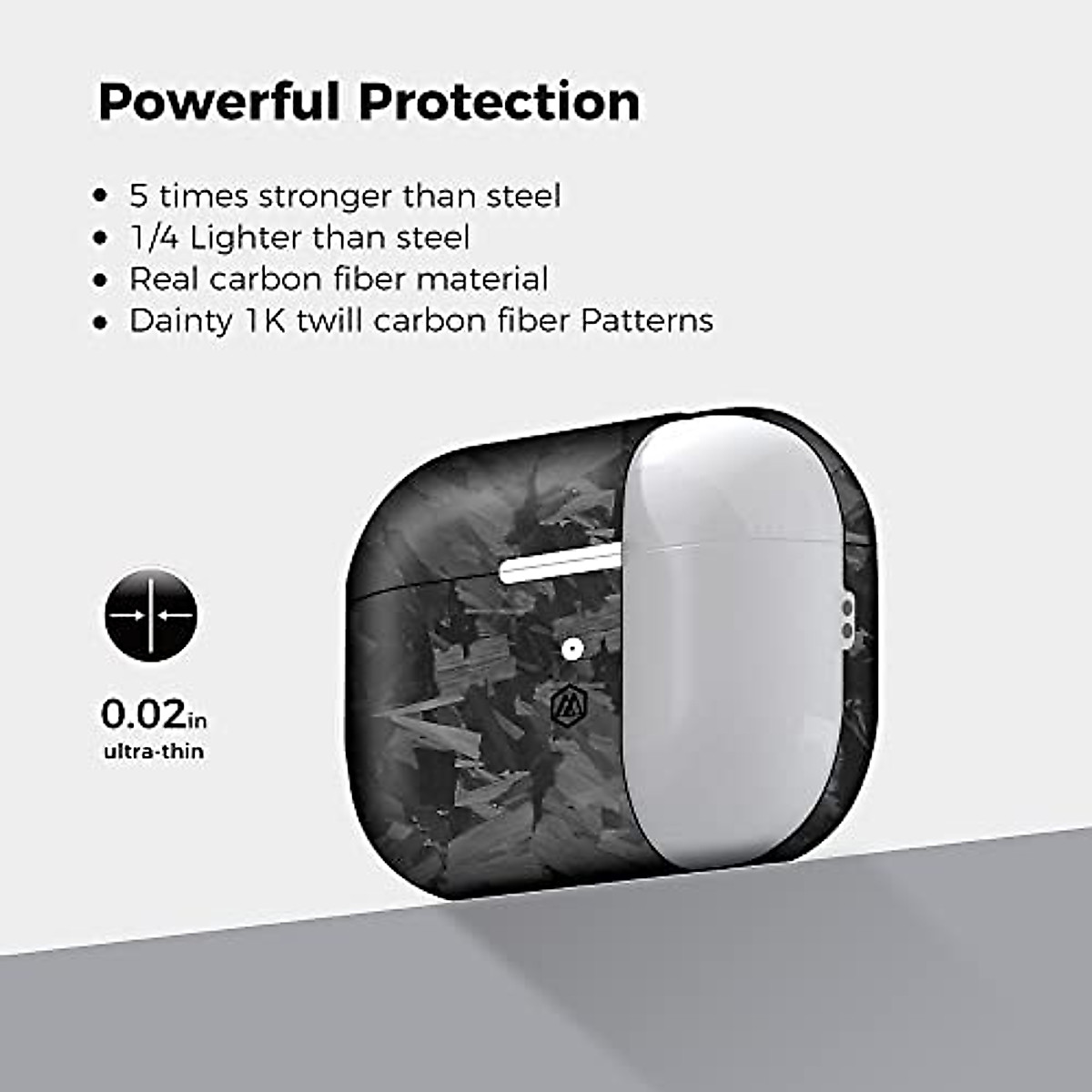 MONOCARBON Carbon Fiber Case-for-AirPods-Pro-2nd, Generation 2022 Slim Durable Cover-for-AirPods-Pro-2 Accessories,Support Wireless Charging,Shock,with Stripes Lanyard.(Matte Finish)