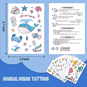 200 PCS Ocean Theme Temporary Tattoos for Kids, Beach Pool Under Sea Decorations Birthday Party Supplies Favors, Fake Tattoos Stickers With Mermaid Shark Tropical Fish Whale for Boys and Girls