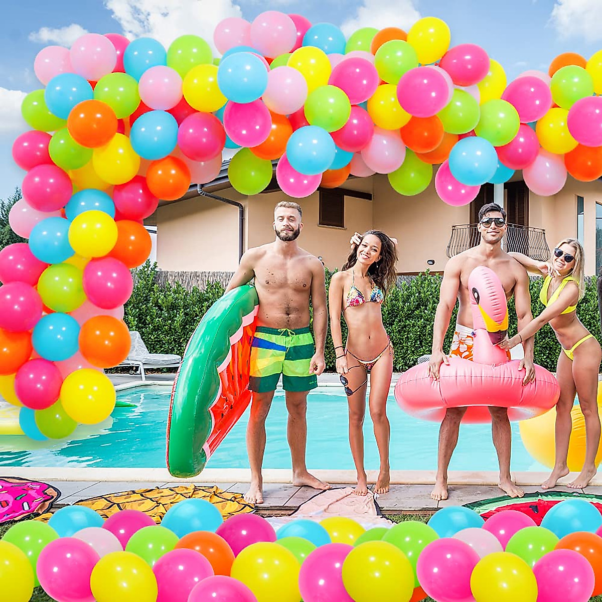100Pcs Summer Pool Party Balloon Garland Arch Kit, Summer Beach Balloons Garland Tropical Party Decoration for Pool Party Summer Baby Shower Birthday Party Decorations Swimming Beach Party Supplies