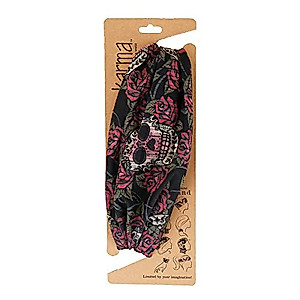 Karma Sugar Skull Headband for Women - Wide - Fabric Headband and Stretchy Hair Scarf - Black, 1 Count (Pack of 1)