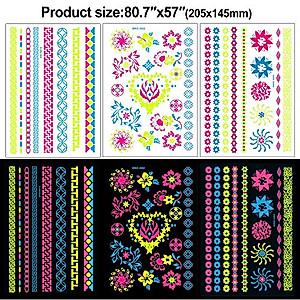 HOWAF 7 Large Sheets Neon Temporary Tattoos, 100+ Shimmer Designs Glow UV Neon Body Face Skin Tattoo Jewellery Tattoos Flash Fake Waterproof Tattoo Stickers for Women Girls Body Art