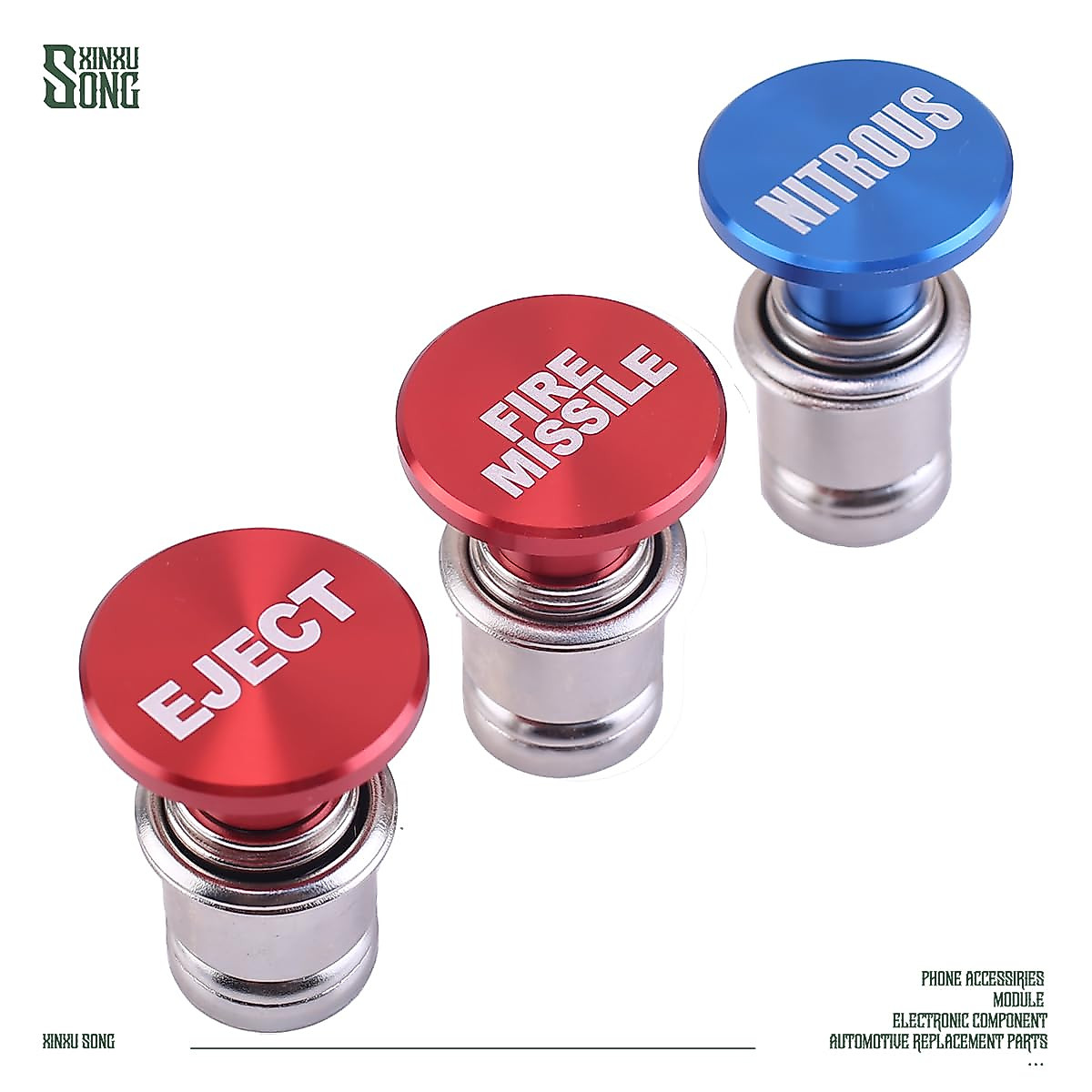 XINXUSONG 3PCS EJECT FIRE MISSILES NITROUS For Button Cigarette Lighter Billet Button Plugs Replacement 12V Power Source Cover Fits Most Automotive Vehicles Auto Car Anodized Aluminum Dustproof Plug