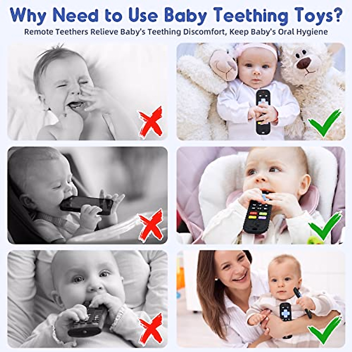 Teething Relief Teethers Toys for Babies 3-6 12 Months Gifts, Silicone Remote Control Baby Teether Bath Toys for 3 6 9 Months Newborn Infant Boy Girl Autism, Food Grade Silicone Sensory Toys, Black
