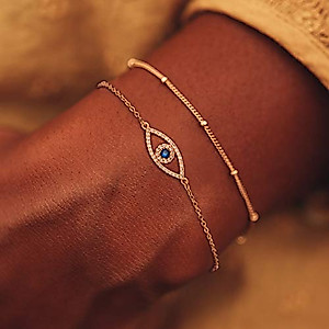 MTMY Evil Eye Bracelet for Women 14K Gold Plated Dainty Bracelets with Crystcal Adjustable Chain Cute Eye Bracelet Gold Jewelry for Her