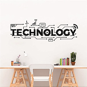Teens Technology Lettering Wall Art Sticker School Education Science Wall Decal Vinyl Removable Vinyl Wall Mural Poster for Classroom Students Decor TM-33 (Black, 13" H x 40" W)