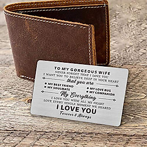 Resdink To My Gorgeous Wife, Engraved Wallet Cards for wife, Love Gifts for Wife, Anniversary Present Card for Wife Her, I Love You With All My Heart, Wife Gift from Husband, Birthday Valentines