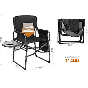 Ubon Steel Frame Portable Director's Chair Ultra Wide Lightweight Seat with Side Table & Pockets - Foldable Equipment for Camping, Beach, Travel, Sports Games - 300lb Capacity
