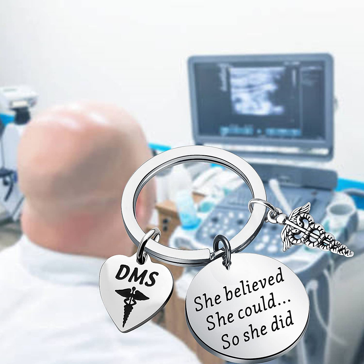 ENSIANTH DMS Gift Diagnostic Medical Sonographer Keychain She Believed She Could So She Did DMS Graduation Gift Health Care Provider Gift (DMS She Believed KR)