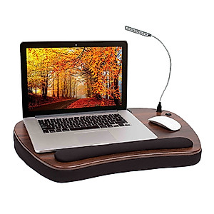 Sofia Sam Oversized Wood Top Memory Foam Lap Desk with Detachable USB Light and Tablet Slot (Black) Supports Laptops Up To 20 Inches