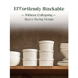 DOWAN Ramekins 8 oz Oven Safe with Lids, Creme brulee Ramekins Bowls with Covers, Porcelain White Ramekins Souffle Dishes for Baking, Stackable, Set of 6