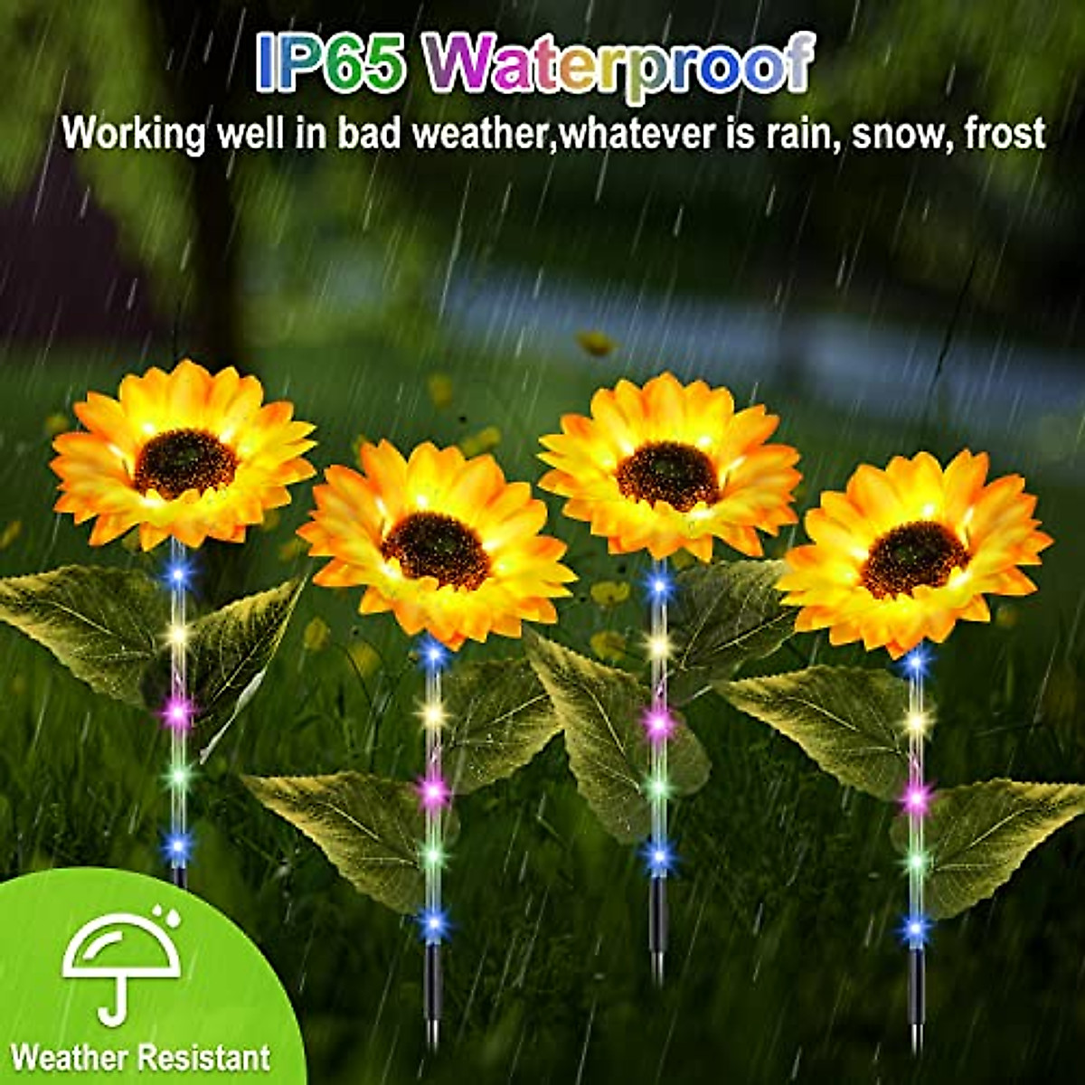 Solar Sunflower Lights Outdoor Garden Decorations, 4 in 1 Solar Flower Lights with Remote, 8 Shinning Modes 4 Brightness Level IP65 Waterproof Auto On/Off Led Garden Stake Lights for Yard Lawn Patio