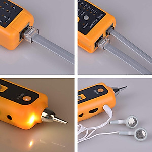 Network Cable Tester, RJ45 RJ11 Multi-Function Wire Tracer and Circuit Tester with Earphone for Cable Collation, Network & Telephone Line Test, Yellow