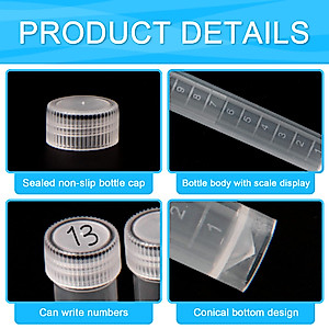 Qfeley 50 Pack 10ml Lab Plastic Frozen Test Tubes Cryogenic Vial with Screw Caps Self Standing Vial Seal Cap Container for Laboratory School