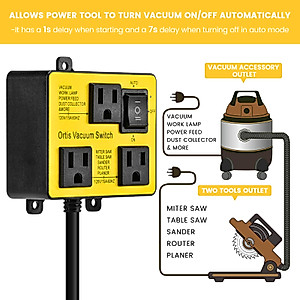 Automatic Vacuum Switch, Ortis Vacuum Switch for More Power Tools, Delay Vacuum On/Off to Prevent Circuit Overload and Tripping, Keep Your Workplace Cleaner, Better for Your Lung