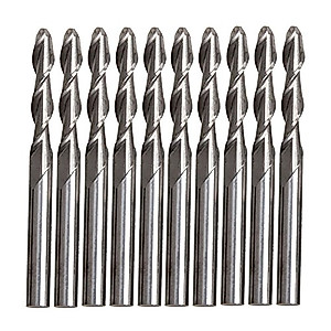 NXWVPC 1/8" 22mm Carbide Ball Nose End Mills CNC Router Bits Double Flute Spiral Set Tool Pack of 10