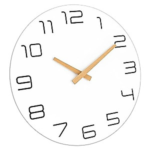Lumuasky Wall Clock 12 Inch Wood Silent Non-Ticking Battery Operated White Flatwood Modern Simple Clock Decorative for Living Room Office Kitchen Home Bedroom School Hotel