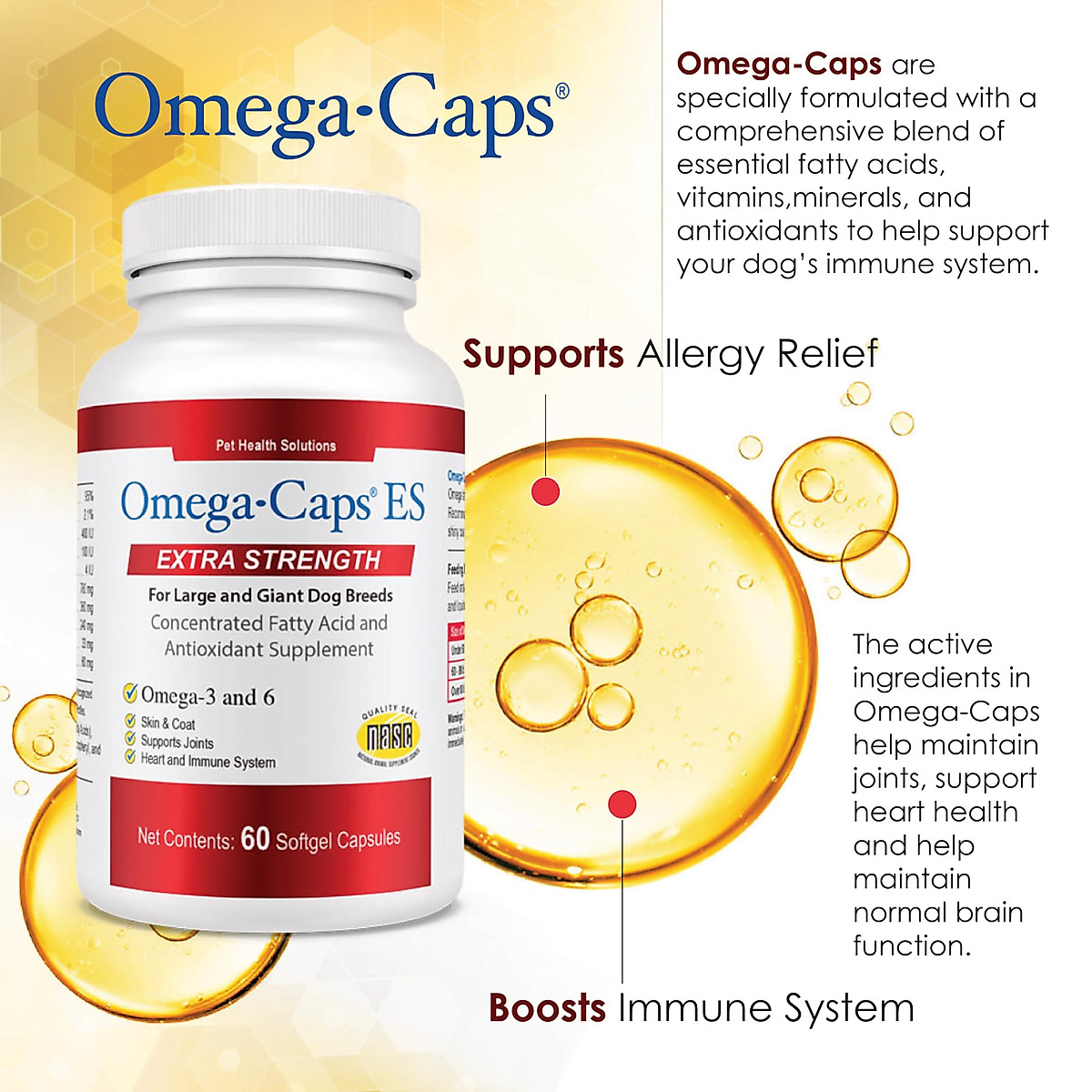 Omega-Caps Extra Strength for Large Breeds-Vet Formulated for Healthy Radiant Skin & Coat While Reducing Excess Shedding. Omega 3 for Immune System Support, Easy to Dose, 180 Soft Gel Capsules