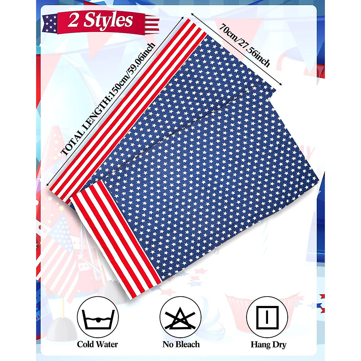 Tarpop 2 Pcs American Flag Patriotic Scarf Chiffon US Flag Scarf Long 4th of July Scarf Flag Shawl Independence Day(Bright Style)