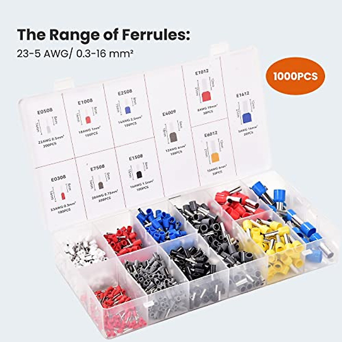 Ferrule Crimping Tool Kit, Lytool Wire Crimper Pliers (AWG28-5/0.08-16mm²), Wire Ferrule Kit with Hexagonal Ferrule Crimper and 1000PCS Ferrule Connectors Wire Ferrules Terminals Kit