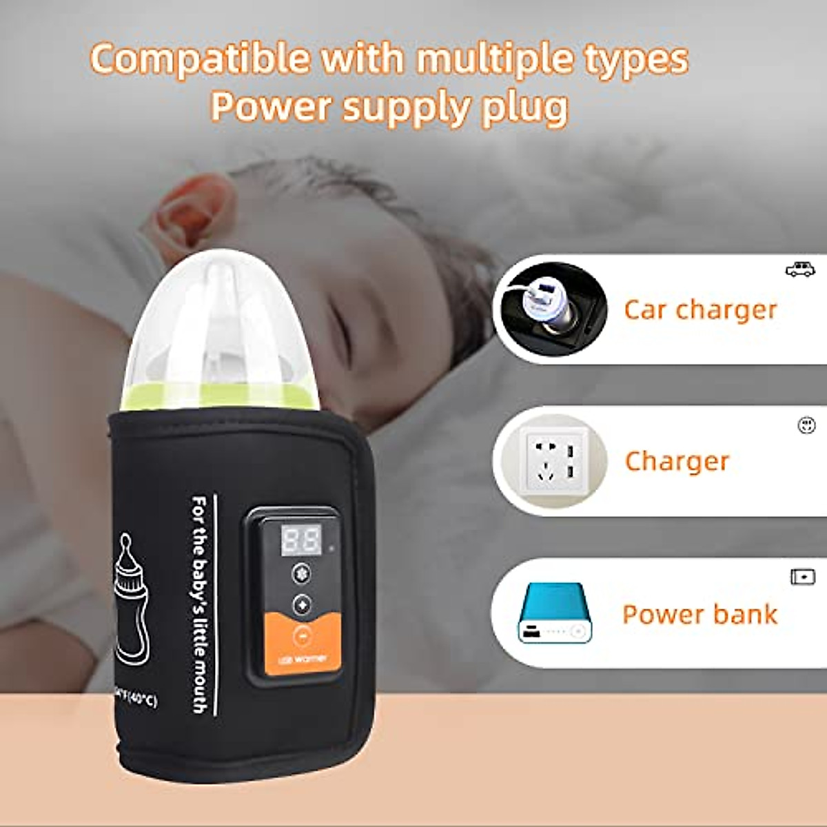 TOWOOZ Bottle Warmer, Baby Bottle Warmer USB Charging Easy to Operate Milk Warmer with LCD Digital Display Screen Lightweight Portable Bottle Warmer (Type 1)