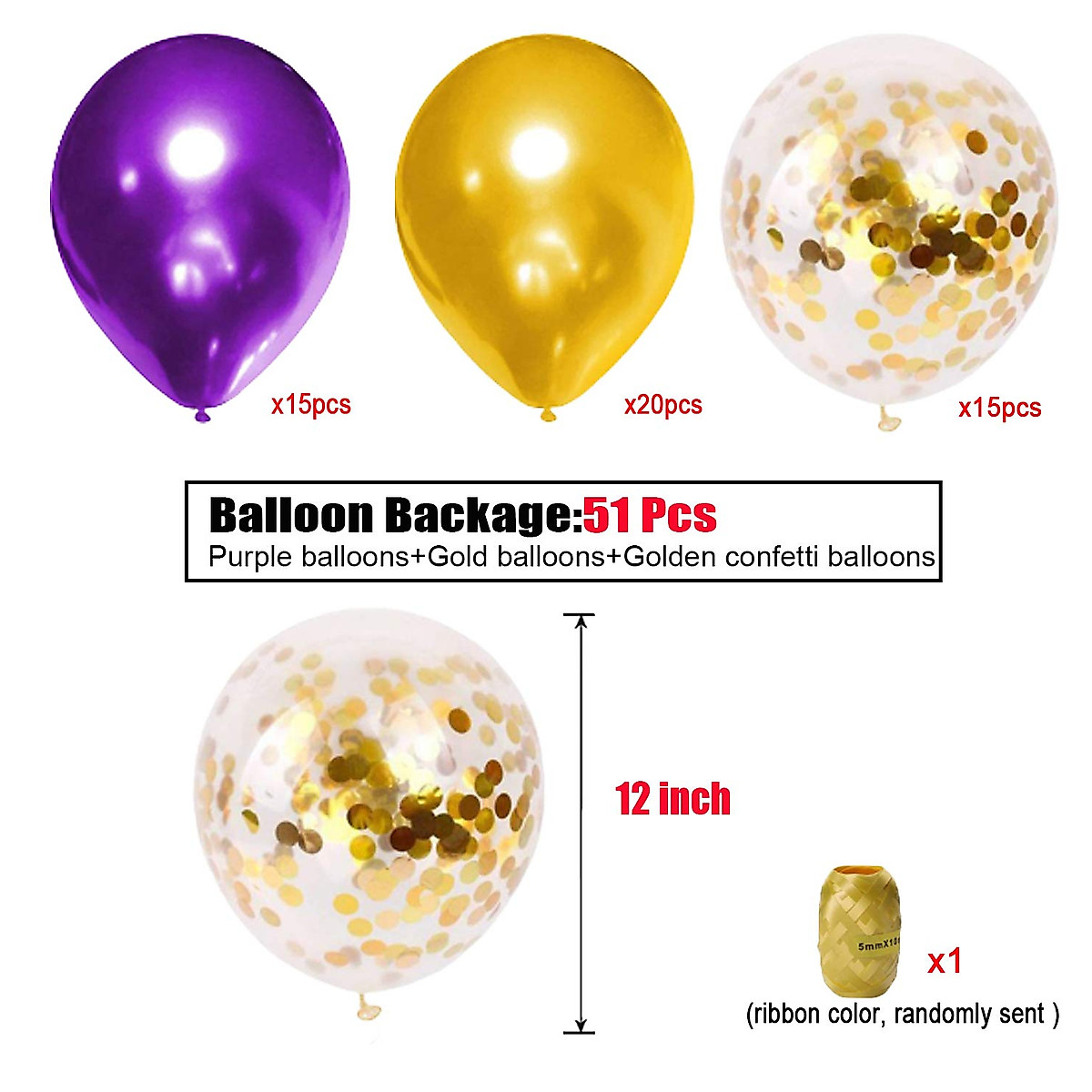 Purple and Gold Confetti Balloons 51pcs Premium 12 Inch Balloons for Baby Bridal Shower Birthday Party Decorations